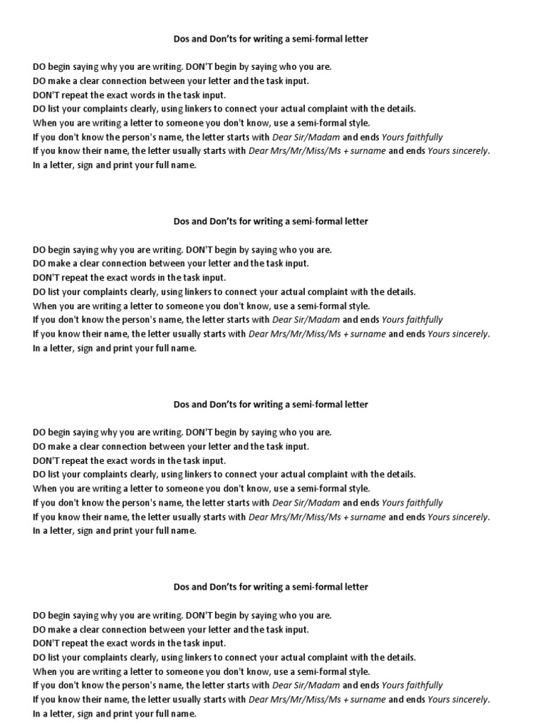 Semi-Formal Letter Writing Guide | PDF