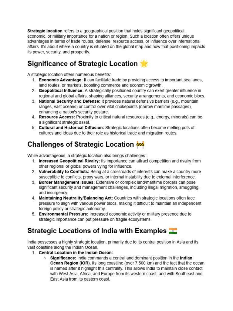 Write Short Note On - Strategic Location .It Sig.. | PDF | Asia ...