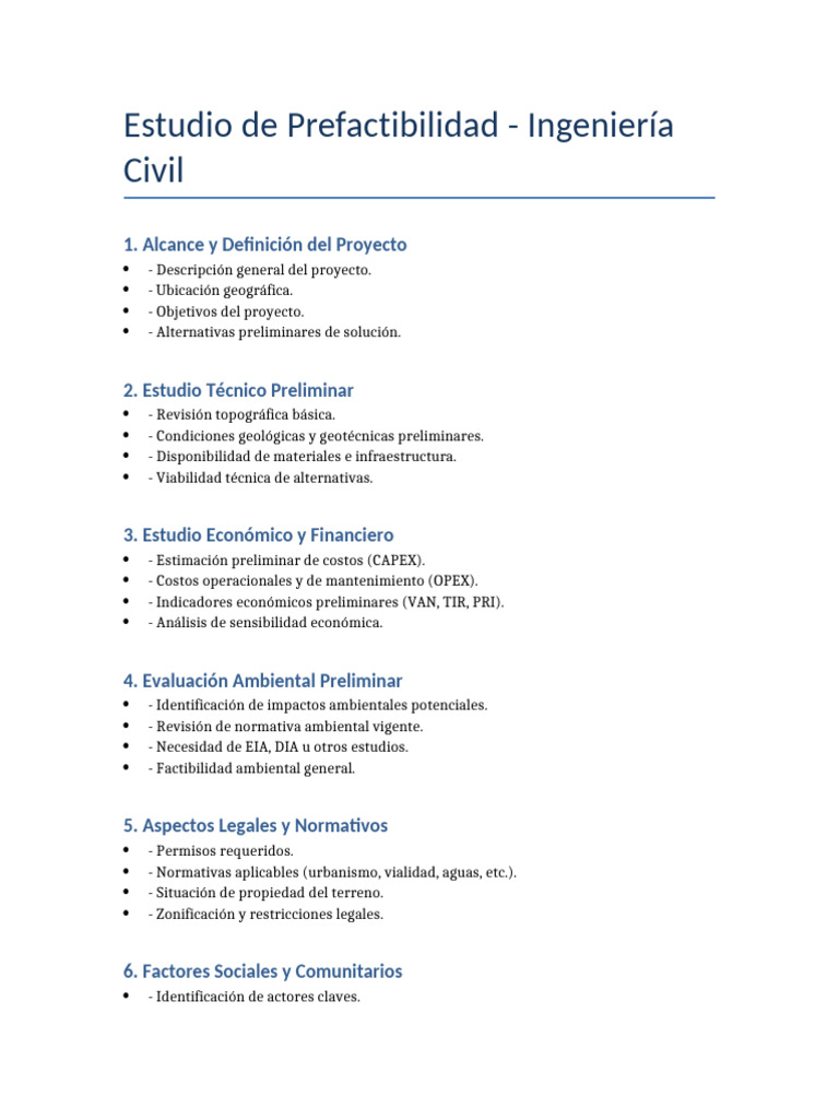 Estudio de Prefactibilidad de Proyecto Civil | PDF