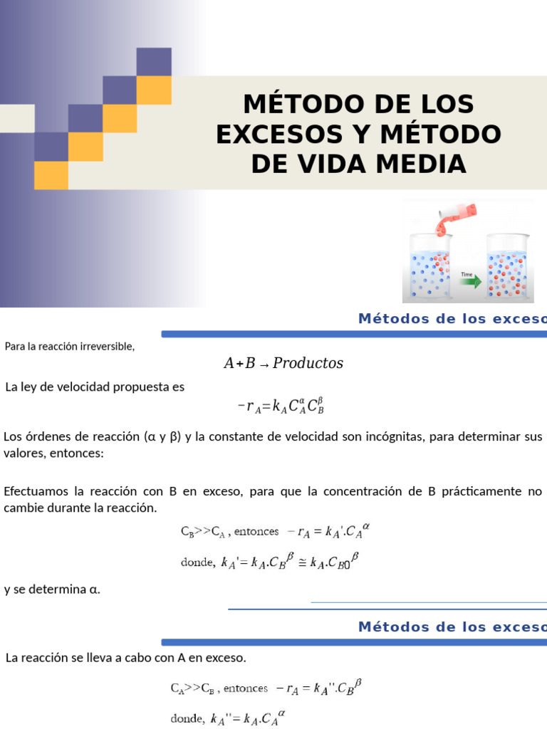 Métodos de Excesos y Vida Media en Reacciones | PDF | Velocidad de ...