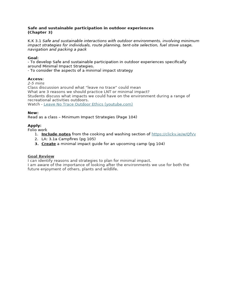 Minimal Impact Outdoor Strategies Guide | PDF