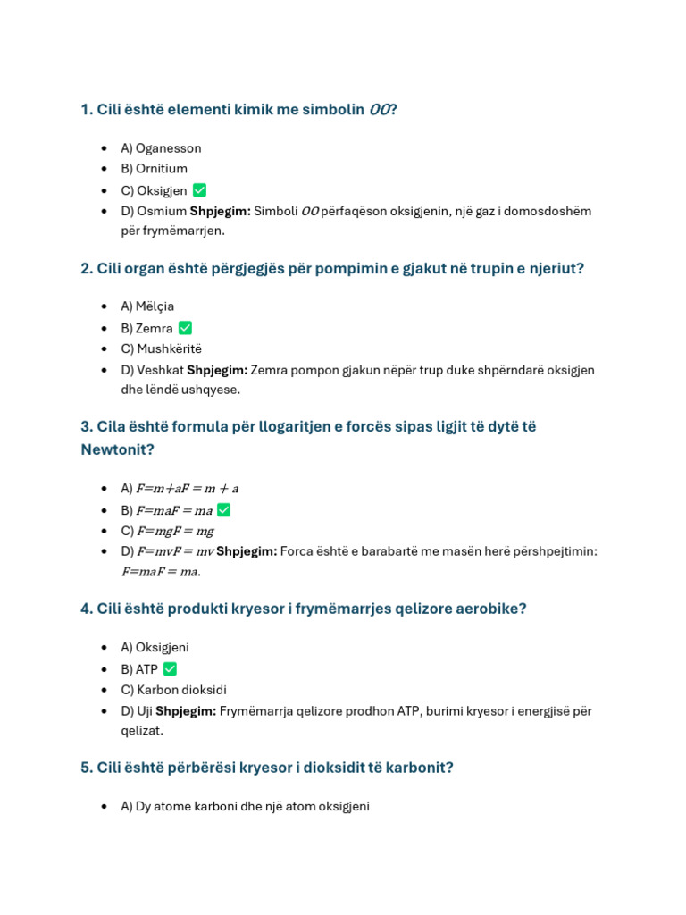 Pyetje Kimie Fizike Dhe Biologjie | PDF