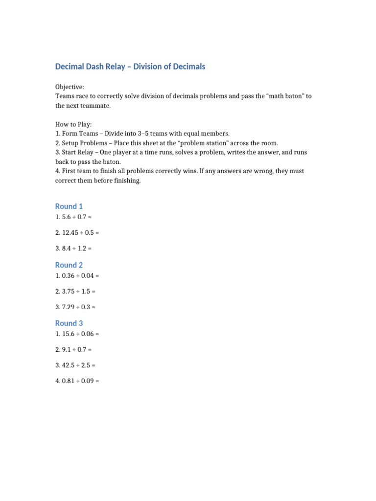 Decimal Dash Relay | PDF