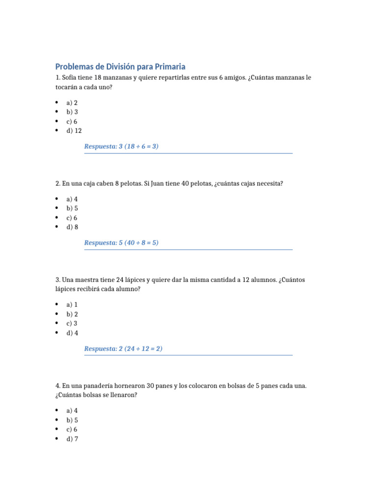 Problemas Division Primaria | PDF
