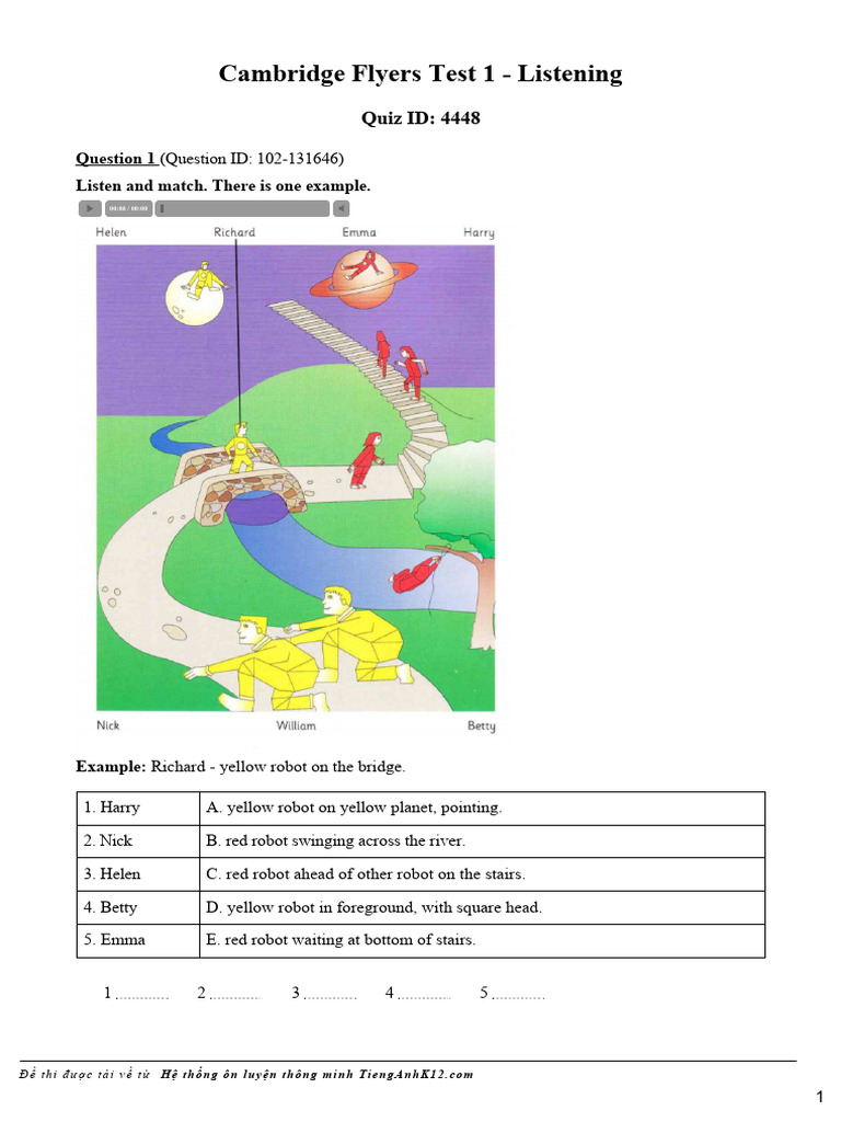 Quiz - 4448 - Cambridge Flyers Test 1 - Listening | PDF