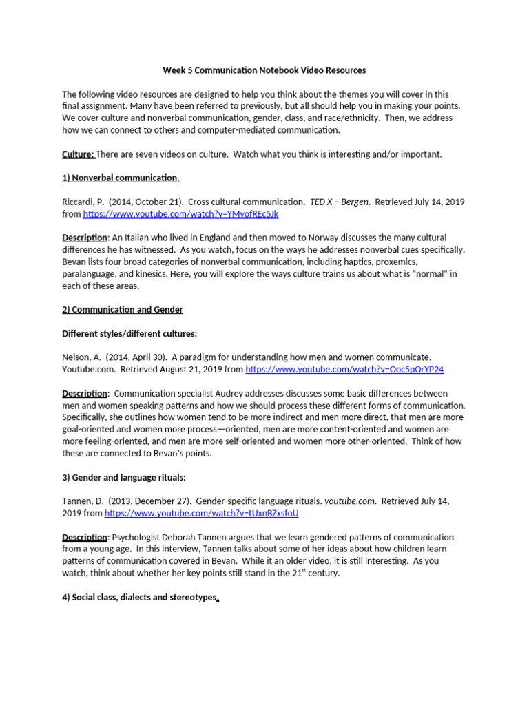 Week 5 Communication Notebook Video Resources | PDF | Nonverbal ...