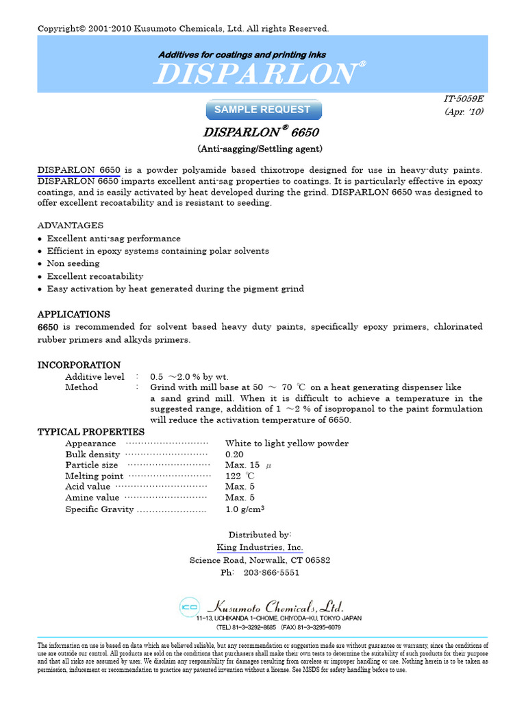 Disparlon 6650: Anti-Sagging Agent | PDF | Paint | Epoxy