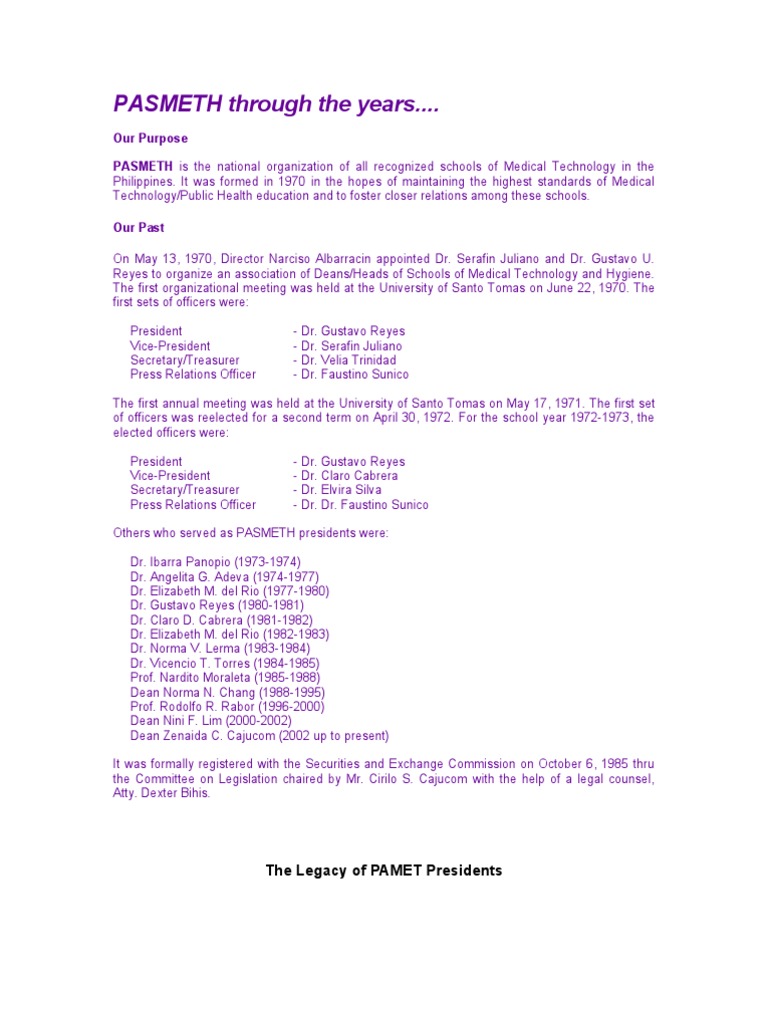 PASMETH Through The Years | PDF | Further Education | Wellness