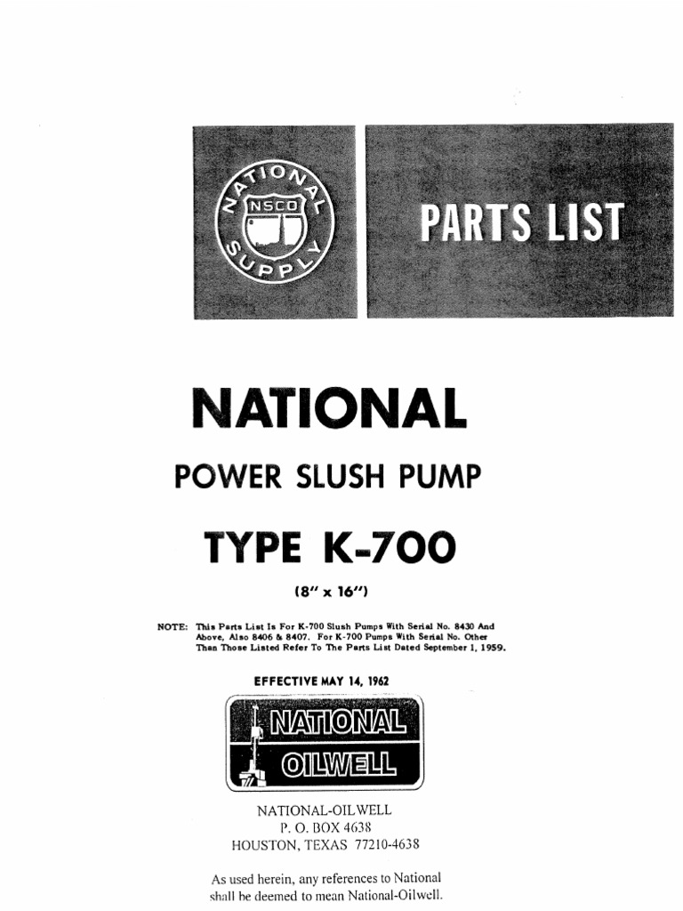 National k700 Parts List | PDF