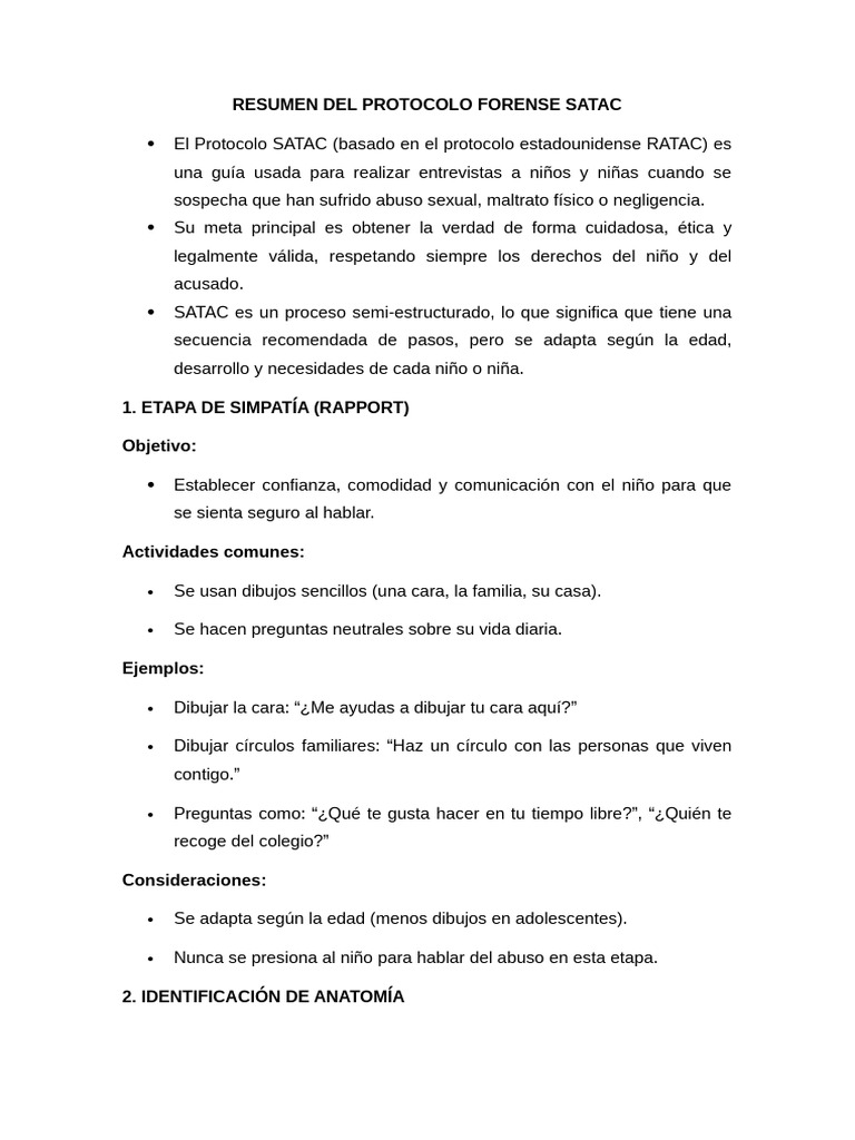 Resumen Del Protocolo Forense Satac | PDF | Abuso infantil