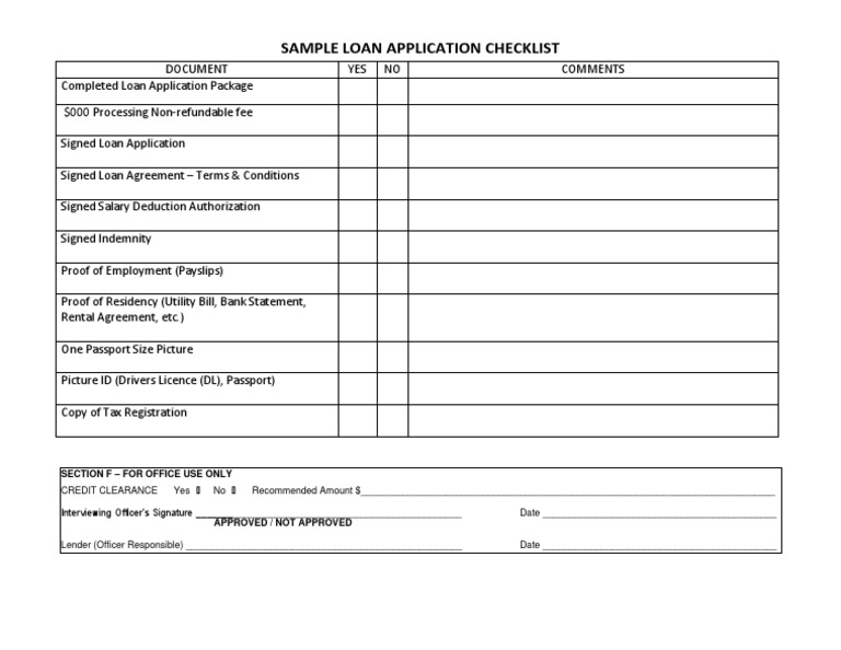 Sample Loan Application Checklist | PDF
