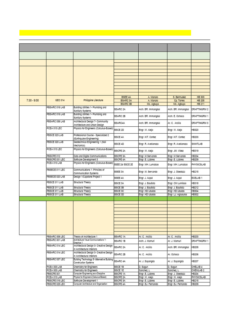 Engineering and Architecture Course Schedule | PDF | Physical Sciences ...