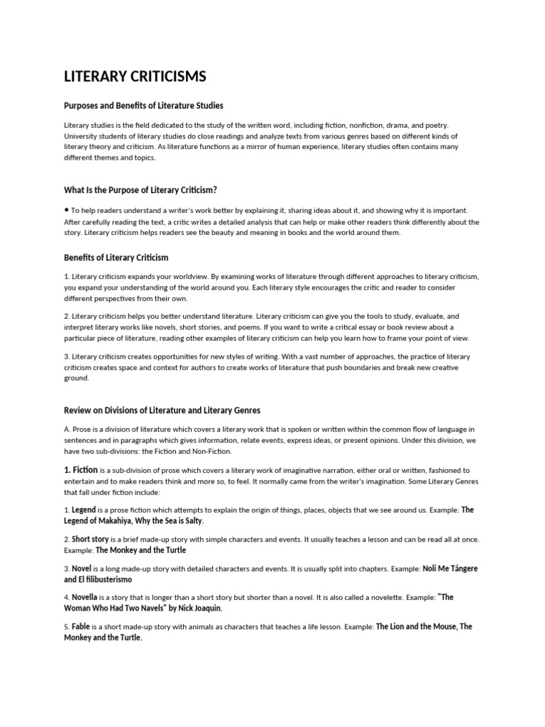 Understanding Literary Criticism and Genres | PDF | Metre (Poetry) | Poetry