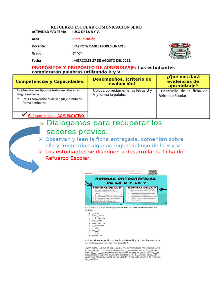 Refuerzo Escolar Comunicación 3ero Uo de La B y V | PDF | Aprendizaje