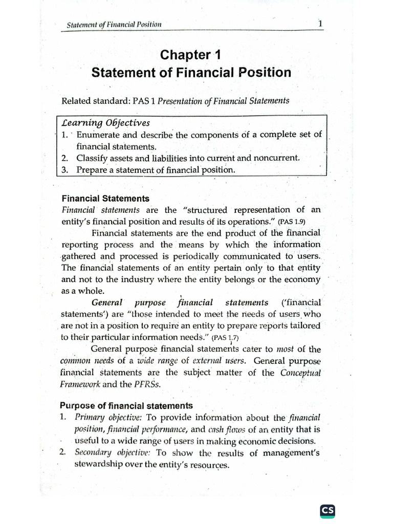 Chapter 1 Statement of Financial Position | PDF