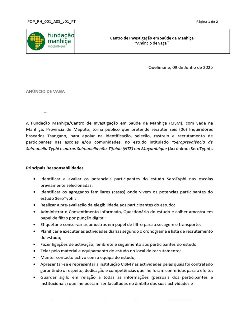 Vaga para Inquiridor em Tsangano | PDF
