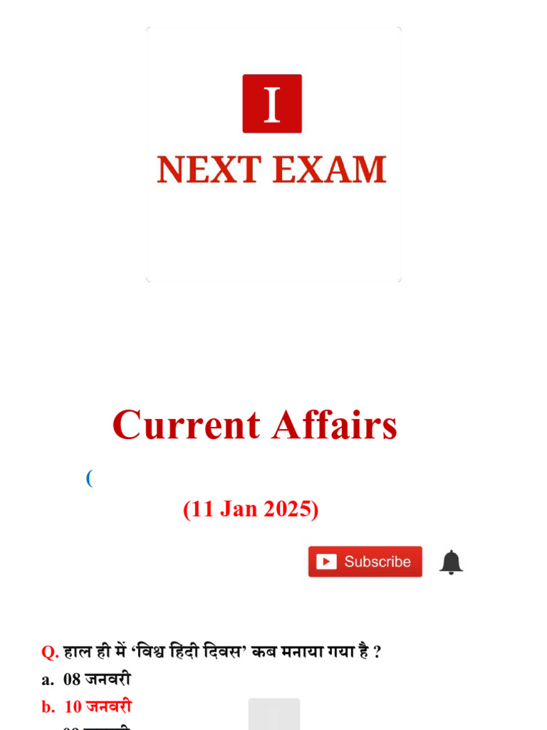 11 Jan 2025 Current Affairs by NEXT EXAM | PDF