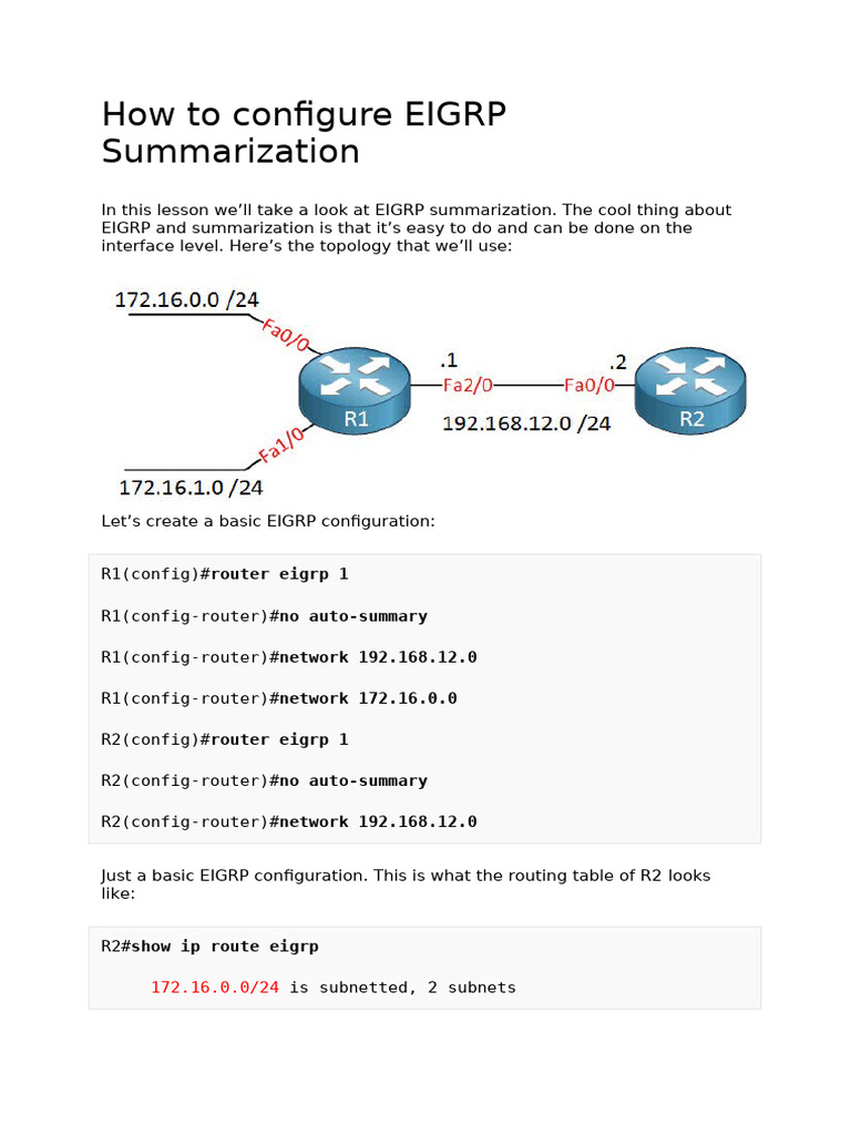 EIGRP Summarization Configuration Guide | PDF | Routing | Internet
