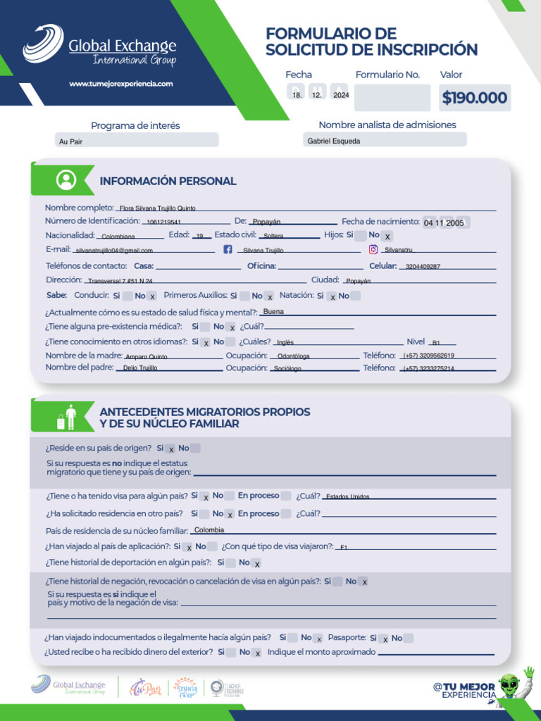 Editable Formulario Admisión 2024 | PDF