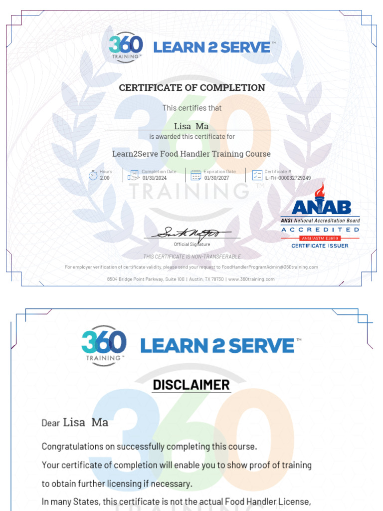 Learn2Serve Food Handler Training Course (ANAB-Accredited) - 32729249 | PDF
