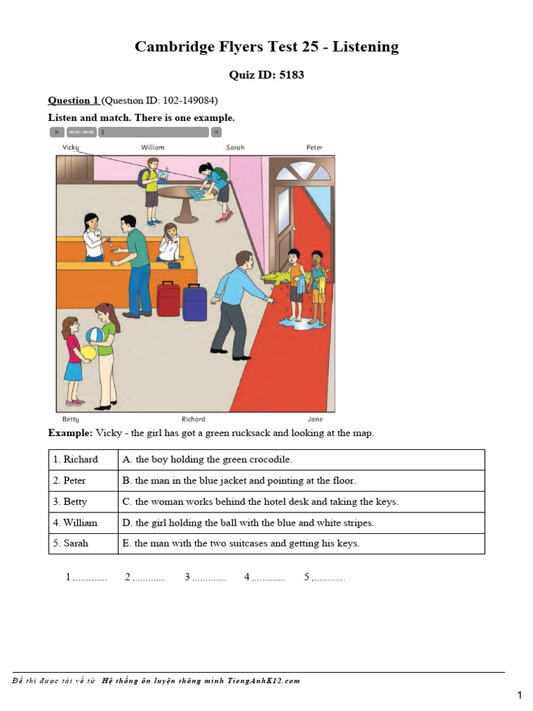 Quiz 5183 Cambridge Flyers Test 25 Listening | PDF