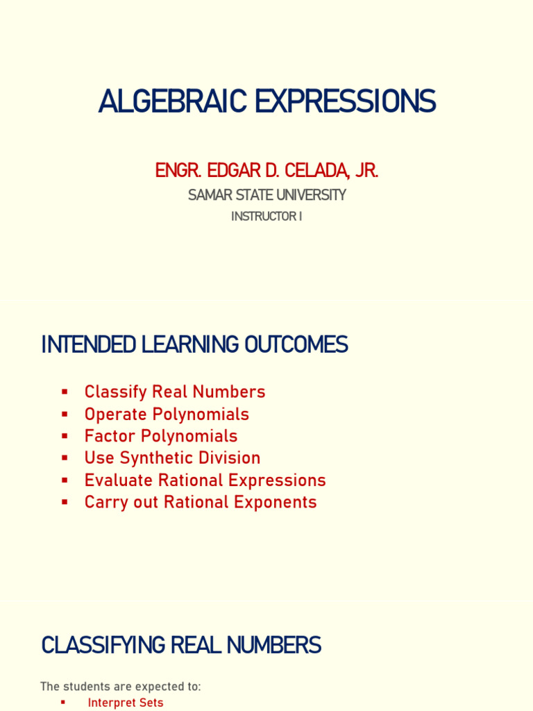 Algebraic Expressions by chapters review | PDF | Set (Mathematics ...