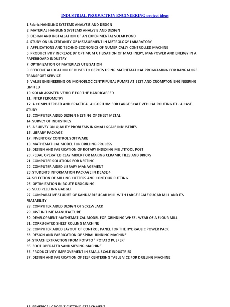 Industrial Engineering Project Ideas | PDF | Metal Fabrication | Machines