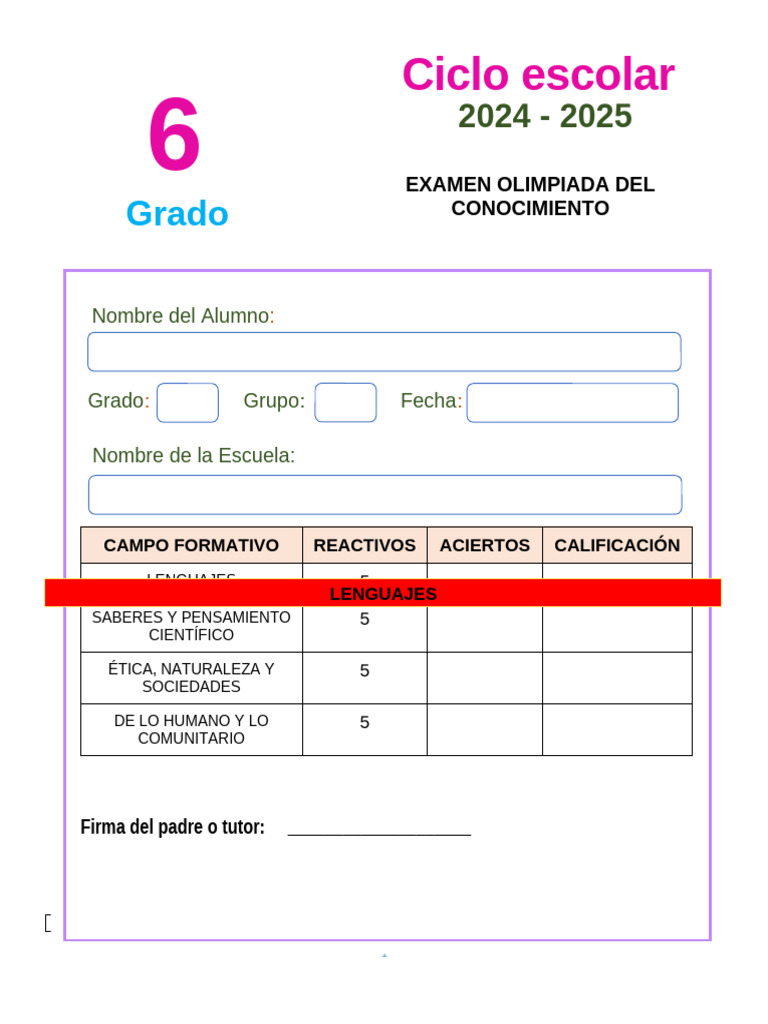 6a - Examen Olimpiada | PDF | Aprendizaje | Alimentos