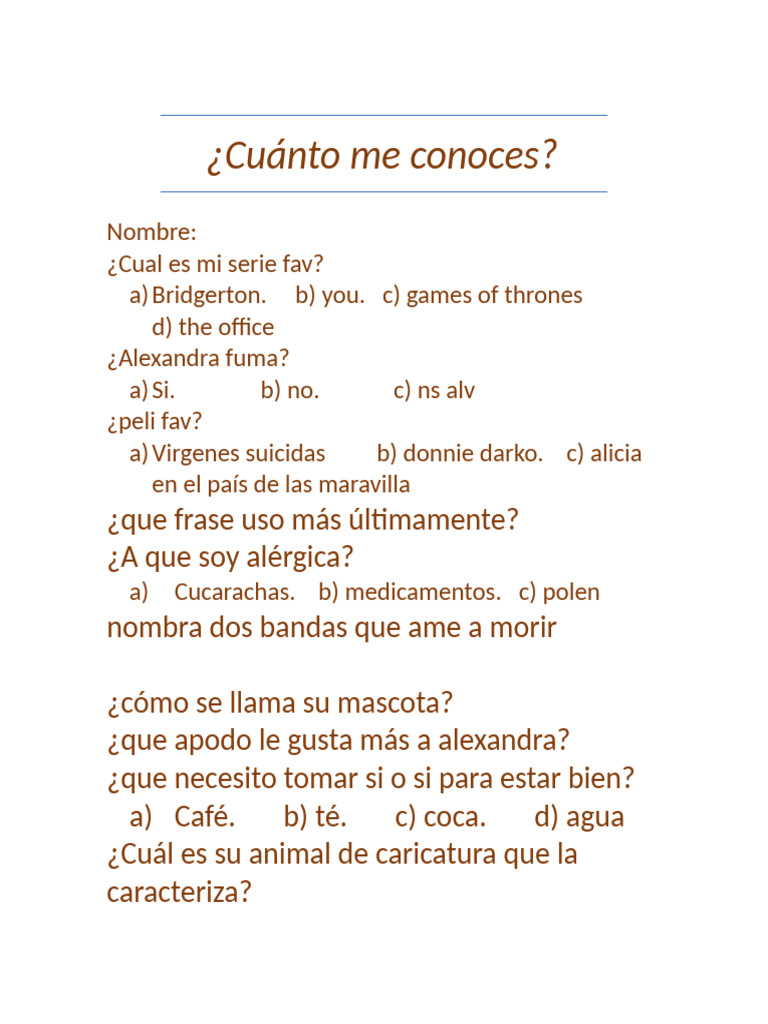 ¿Cuánto Me Conoces? | PDF