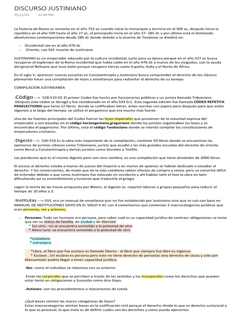 Historia y Compilación del Derecho Romano | PDF | Justiniano I