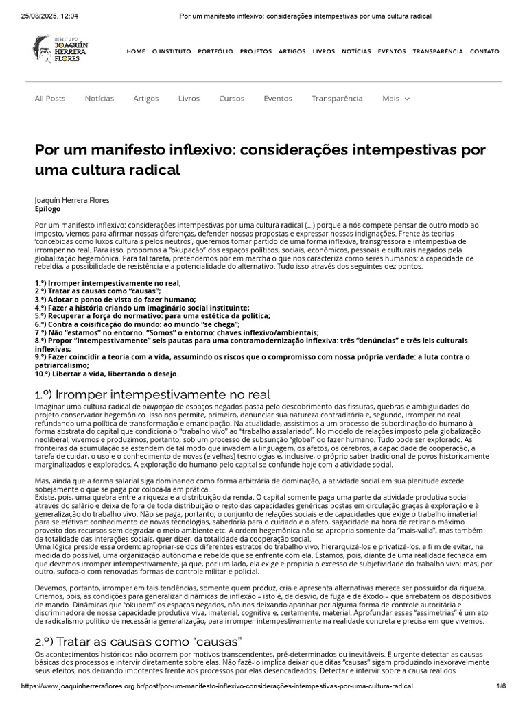 Por Um Manifesto Inflexivo - Considerações Intempestivas Por Uma ...
