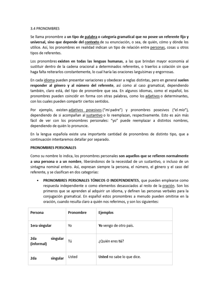 Pronombres. Personales 3.4 | PDF | Pronombre | Adjetivo