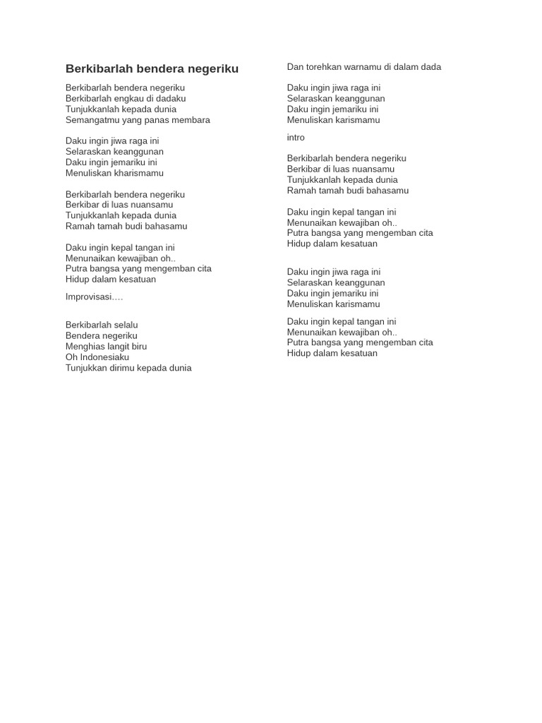 Lirik Berkibarlah Bendera Negeriku | PDF