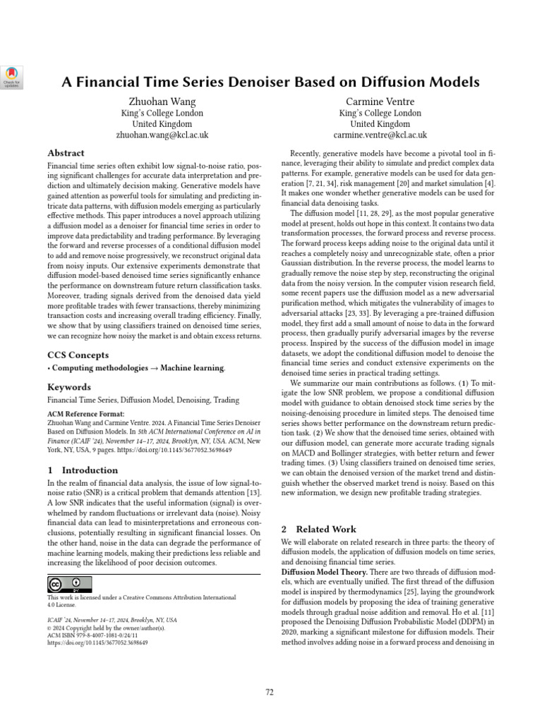 Denoising Financial Time Series with Diffusion | PDF | Stochastic ...