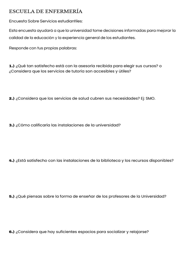 Encuesta de Satisfacción Estudiantil | PDF