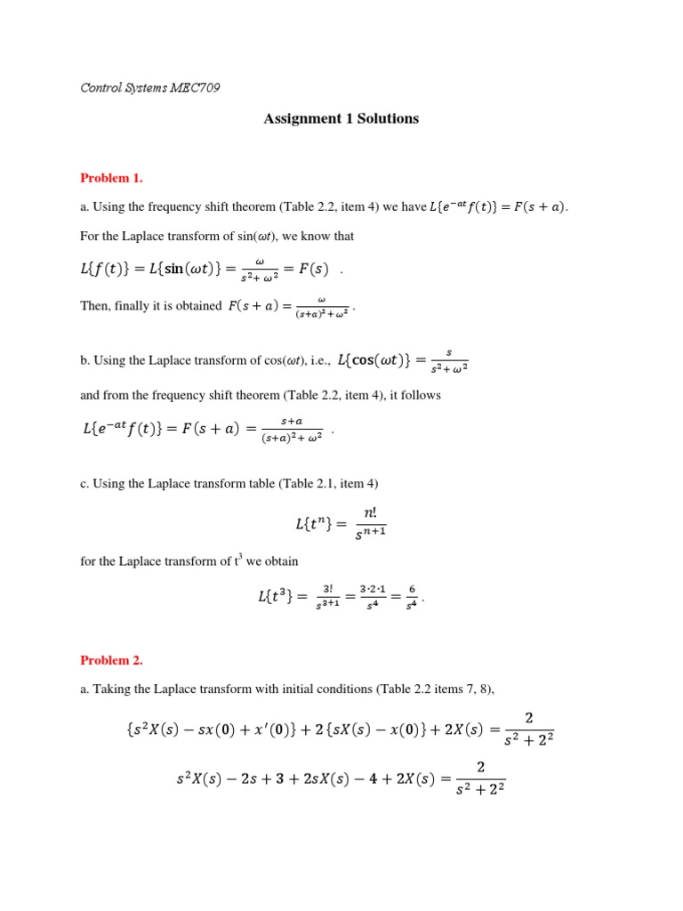 Assignment 1 Solution Pdf Laplace Transform Torque