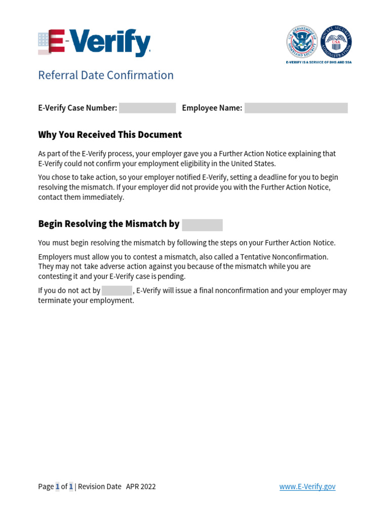 E-Verify Referral Date Confirmation | PDF