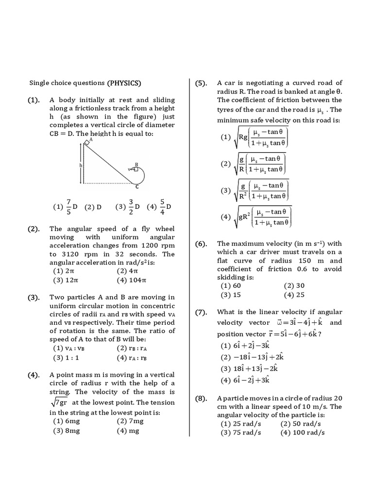 Physics Single Choice Questions | PDF | Acceleration | Physics