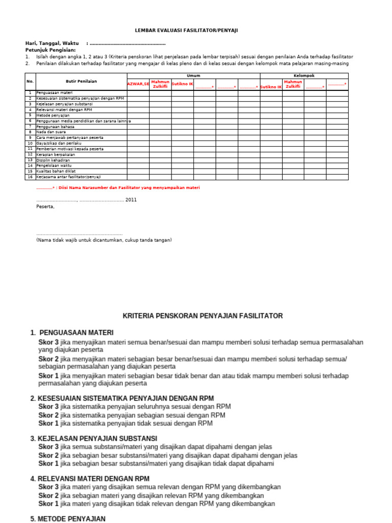 Form Penil. Fasilitator | PDF