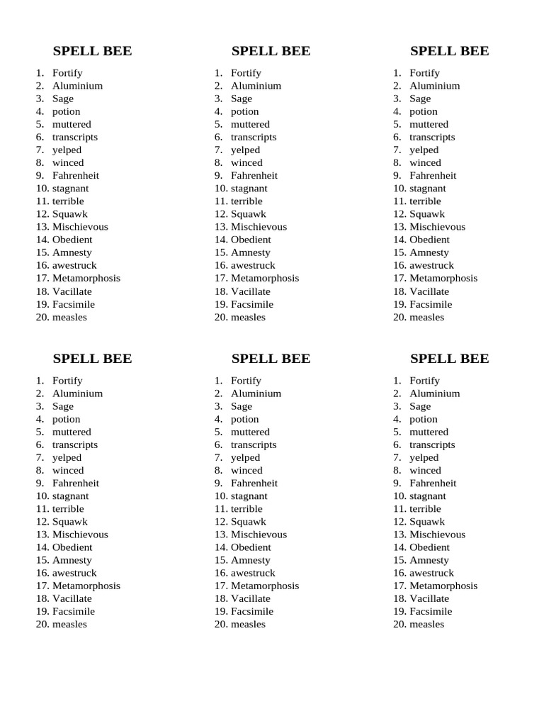 Spell Bee On 28-08-2025 | PDF