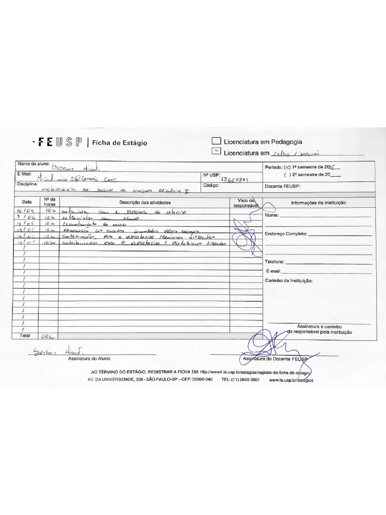 Ficha Sabrina Demais Atividades Assinada 60h | PDF