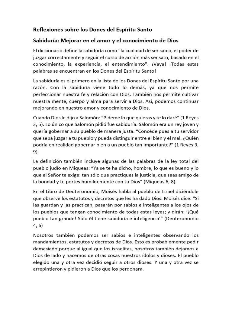 El Don de Sabiduría en la Biblia | PDF | Sabiduría | espíritu Santo