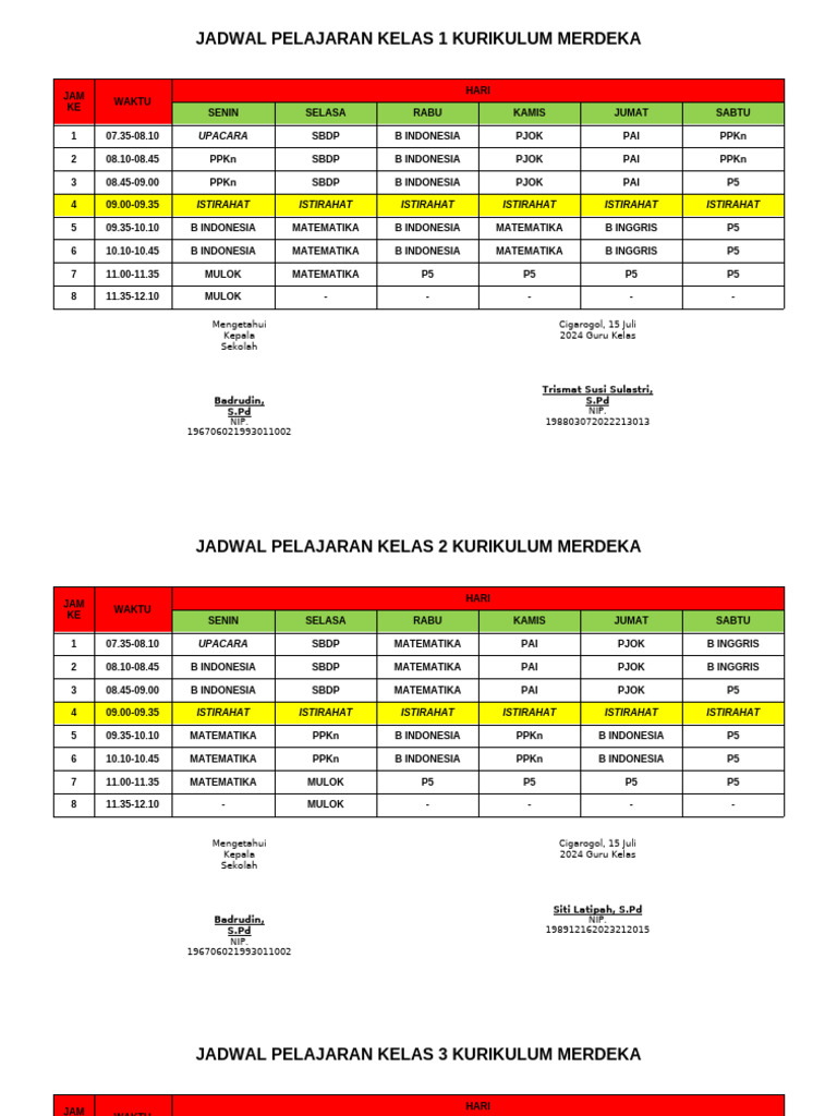 Jadwal Pelajaran Kurikulum Merdeka | PDF
