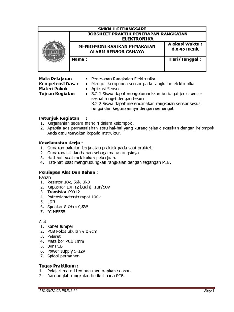 Praktik Alarm Sensor Cahaya SMK | PDF