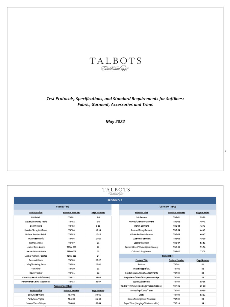 Test Protocols Specifications and Standard Requirements For Fabric ...