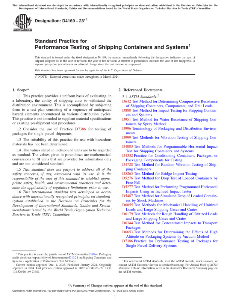 ASTM D4169-23 Performance Testing Standard | PDF | Cargo | Freight ...