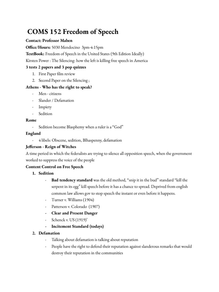 Freedom of Speech Course Overview | PDF | Defamation | Obscenity