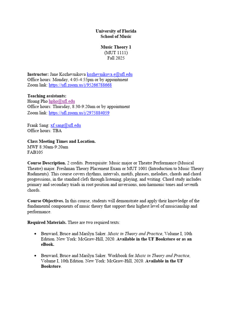 UF Music Theory 1 Course Syllabus | PDF | Music Theory | Chord (Music)