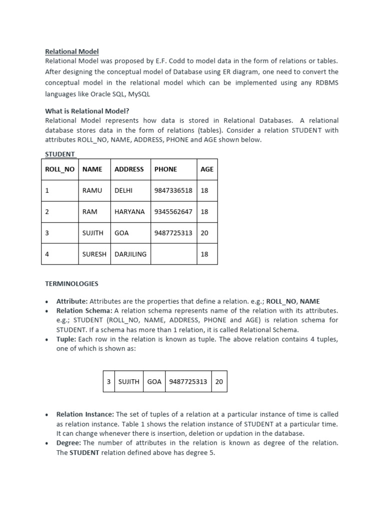 DBMS Module 2 Relational Model | PDF | Relational Model | Relational ...