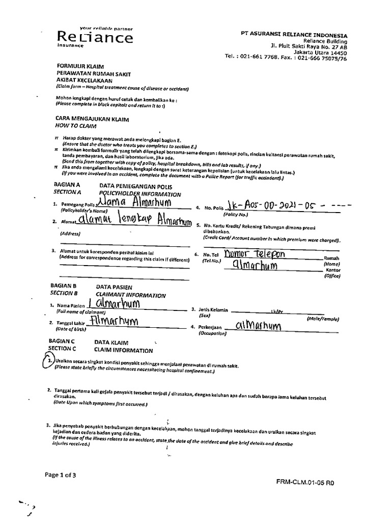 Contoh Form Klaim 1 | PDF